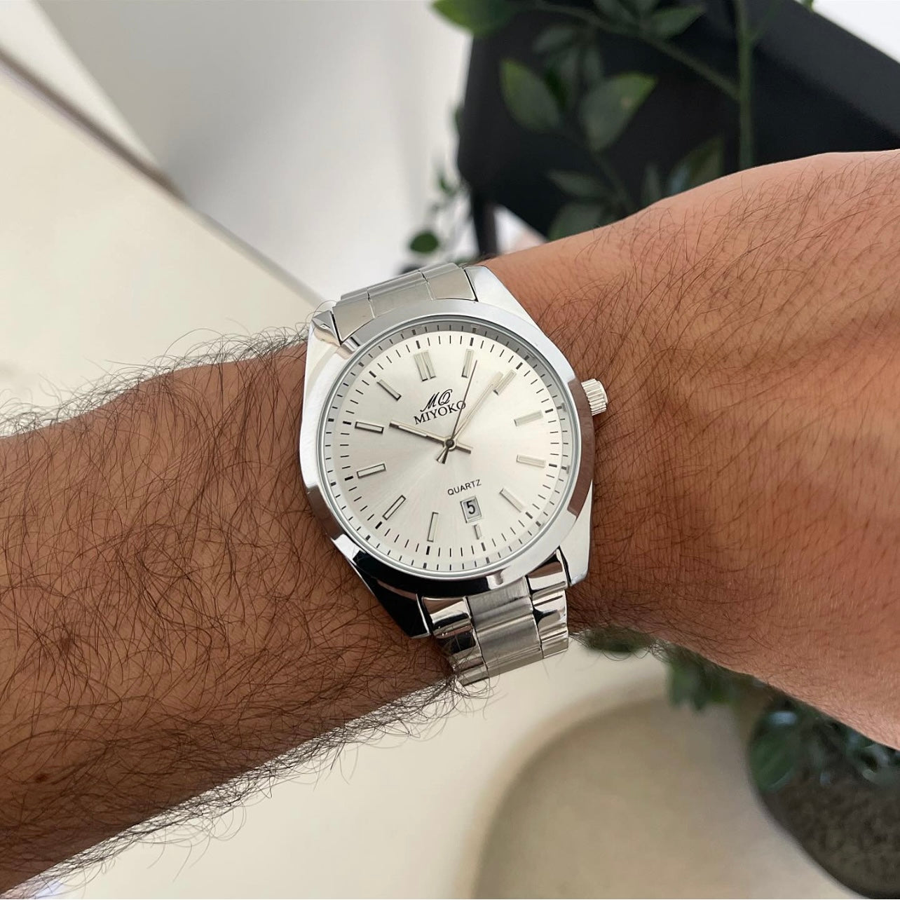 Silver White Ivory Dial Men Metal Watch – Miyoko Watches