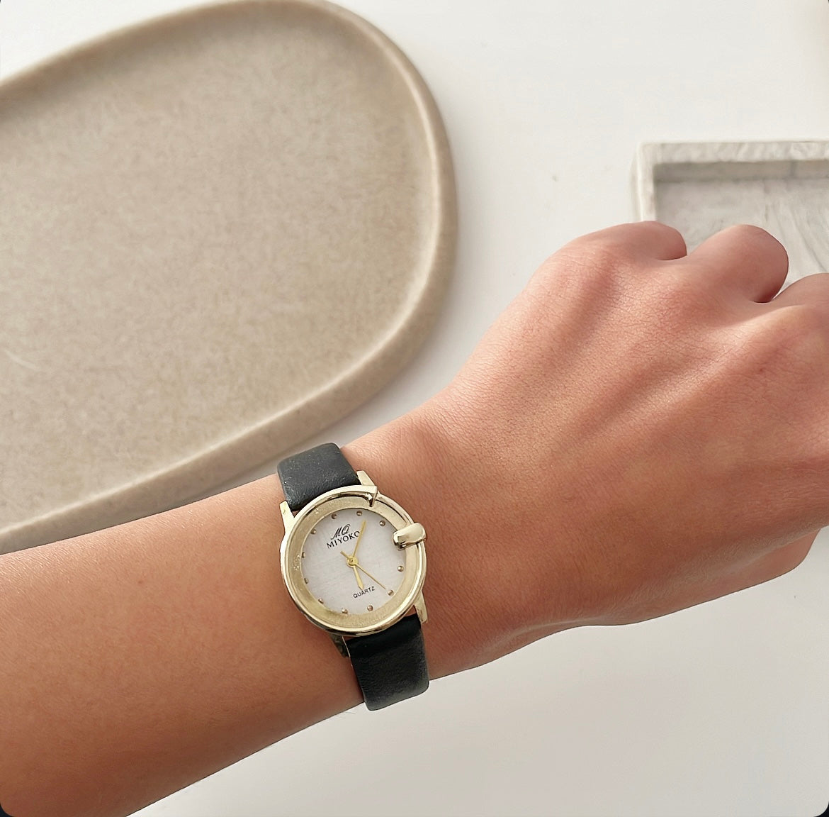 Black White Antiqua Leather Watch – Miyoko Watches