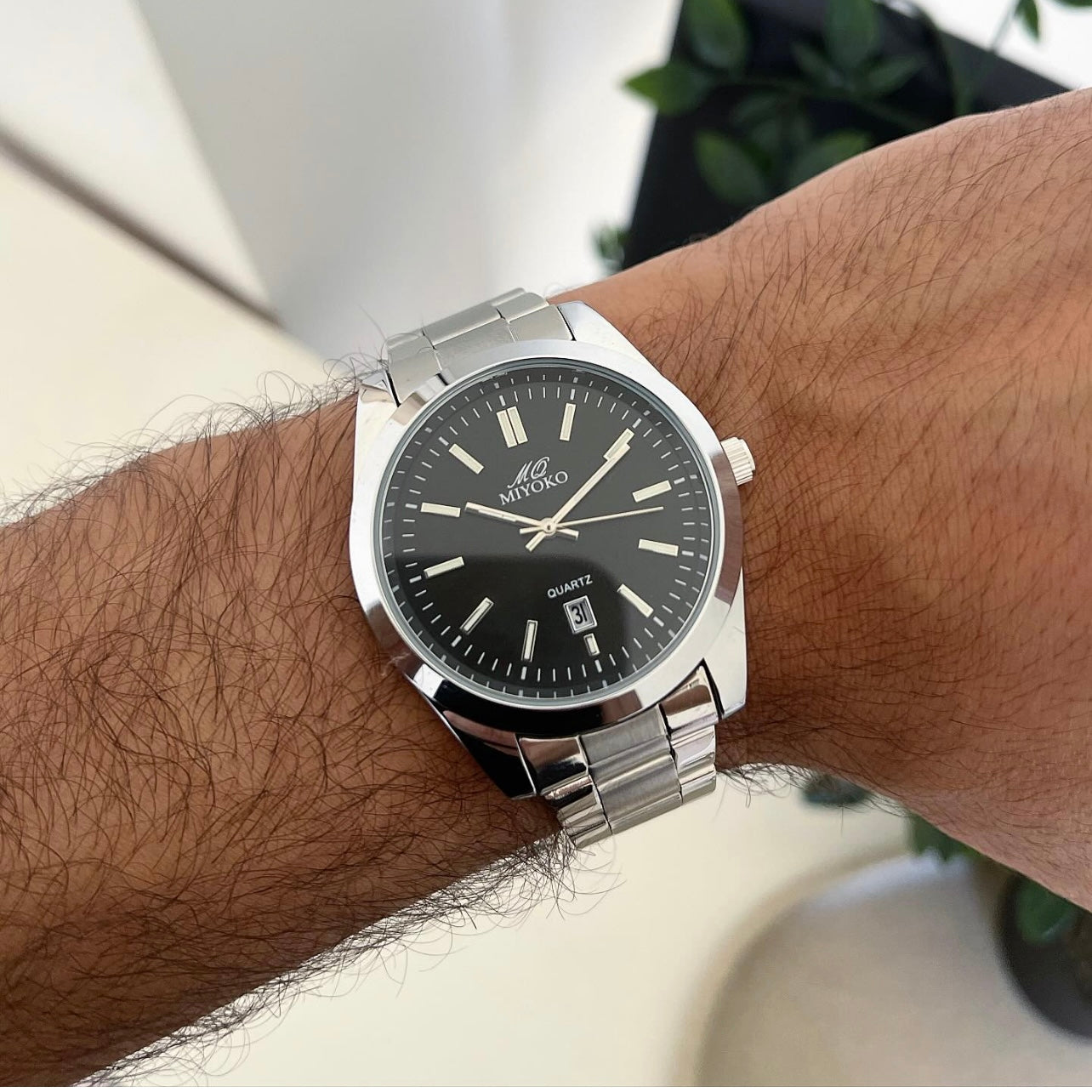 Silver Black Ivory Dial Men Metal Watch – Miyoko Watches