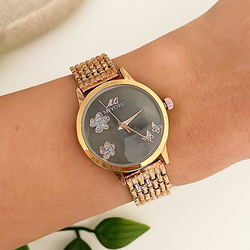 Rose Gold X Black Butterflies Metal Watch – Miyoko Watches