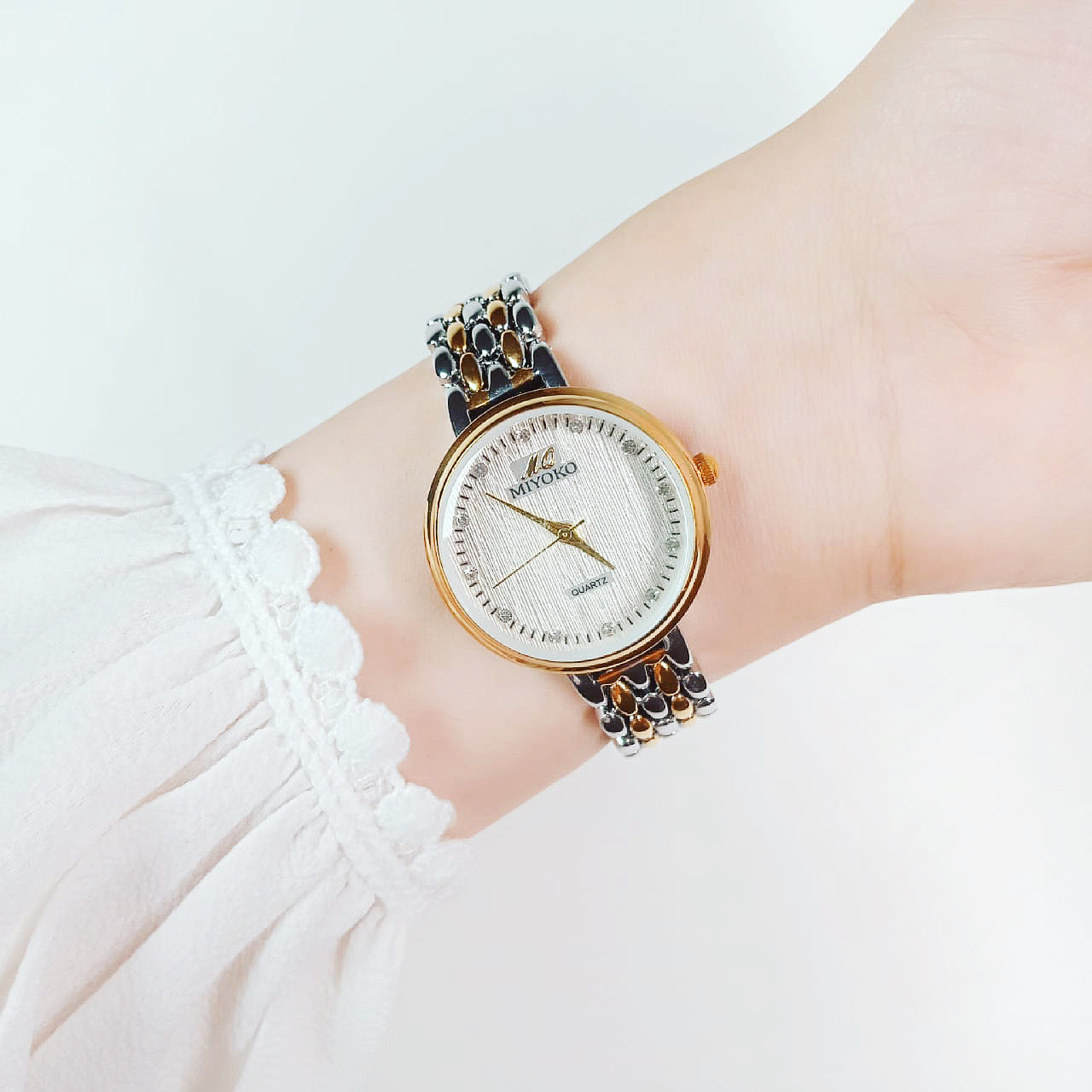 Mixed Gold in Silver Squared Diamond Metal Watch – Miyoko Watches