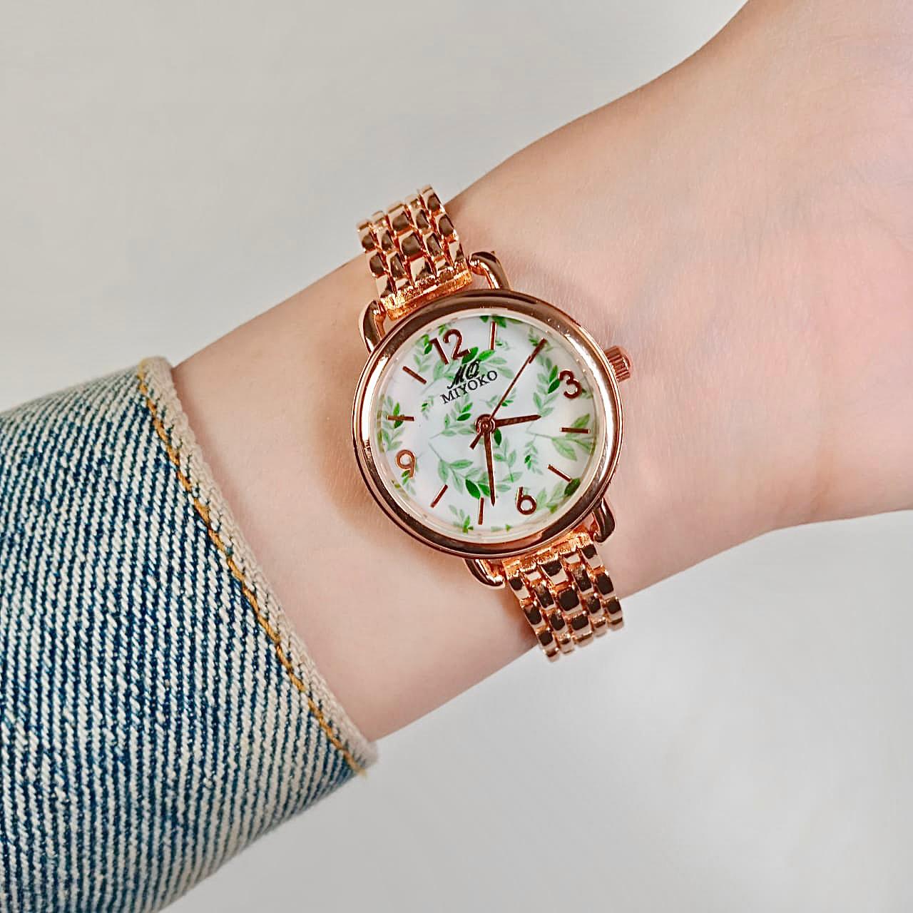 Tea Party Rose Gold in Green Thin Metal Watch – Miyoko Watches