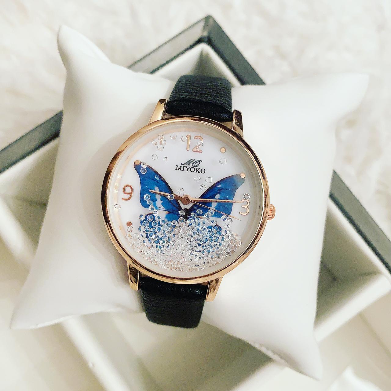 Black in Blue Butterfly Leather Watch – Miyoko Watches