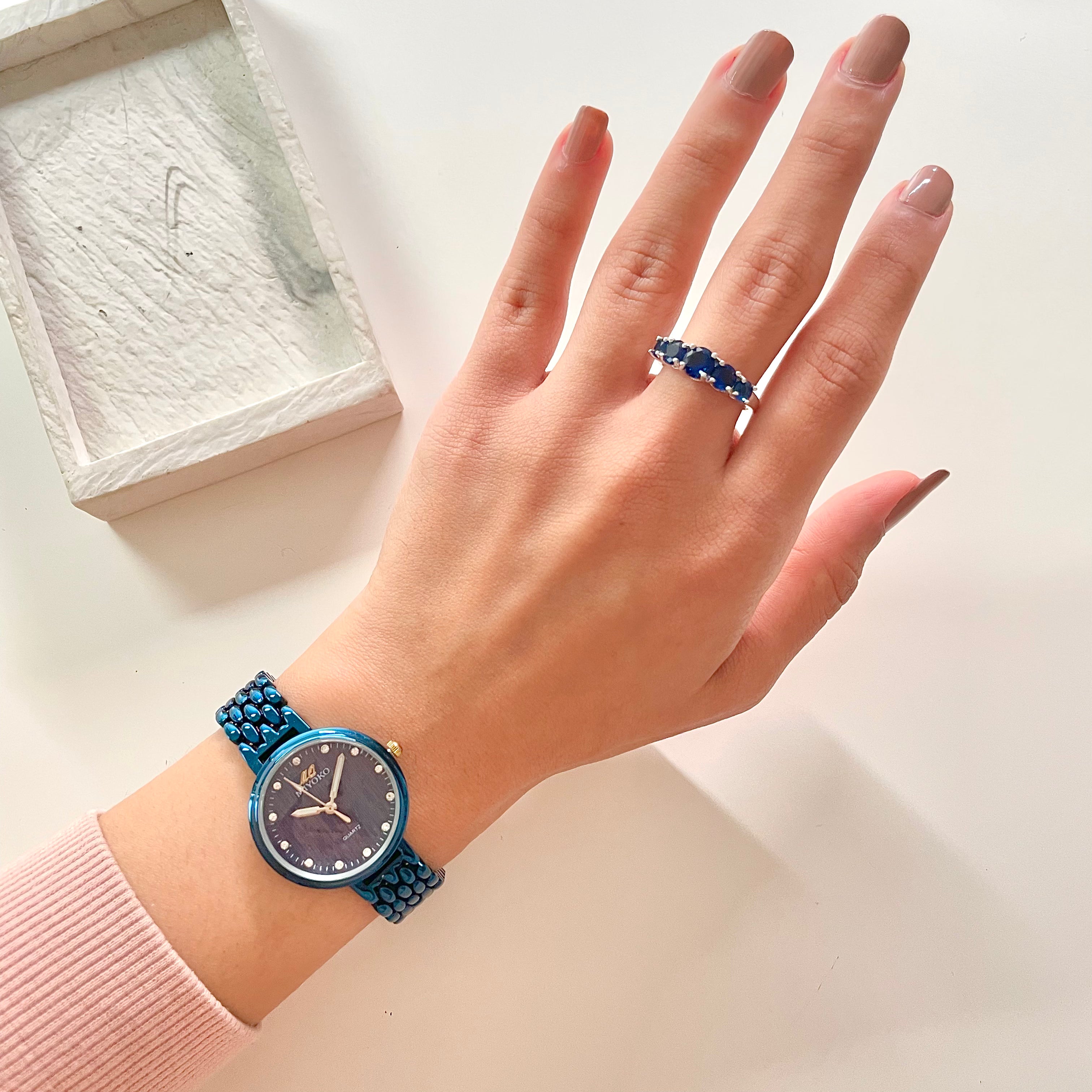 Moon Blue Metal Watch & Ring – Miyoko Watches