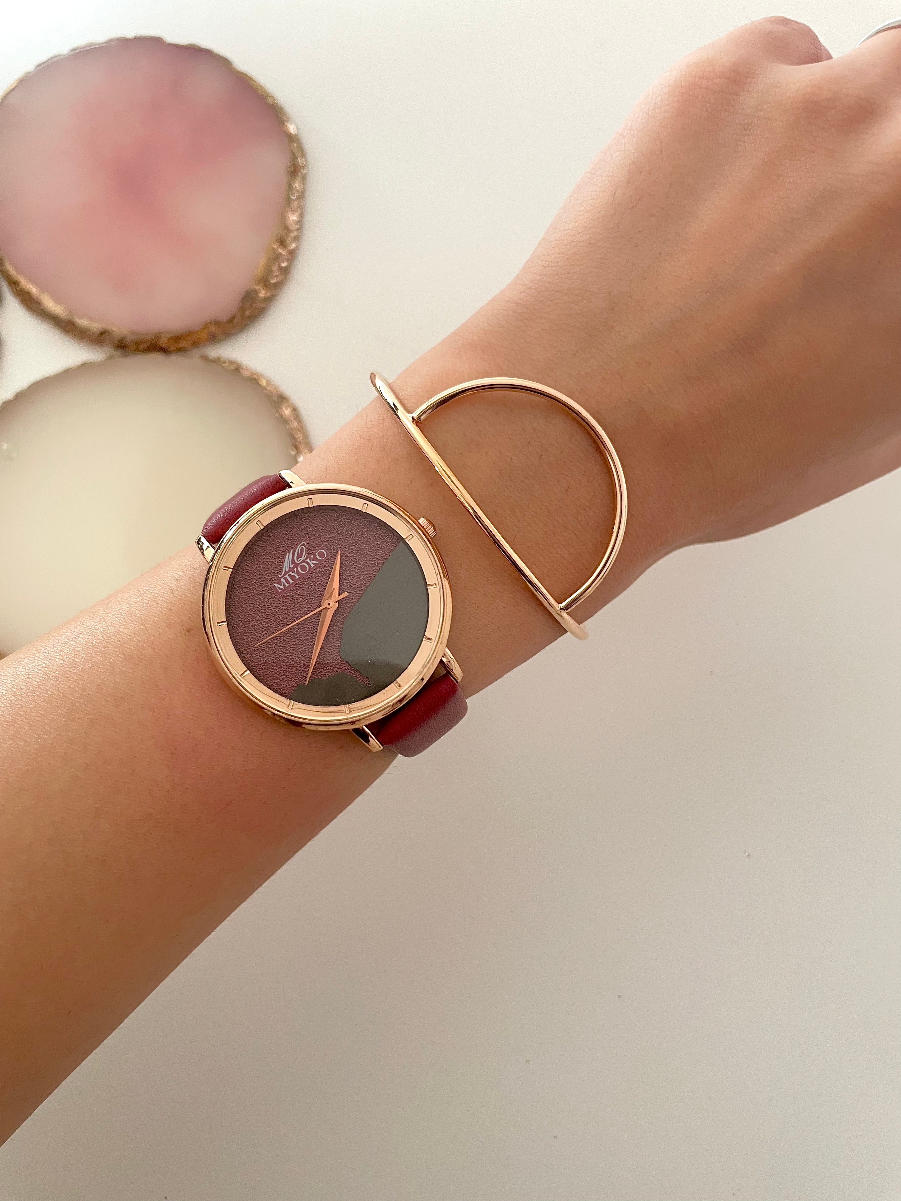 Maroon Leather Watch Set – Miyoko Watches