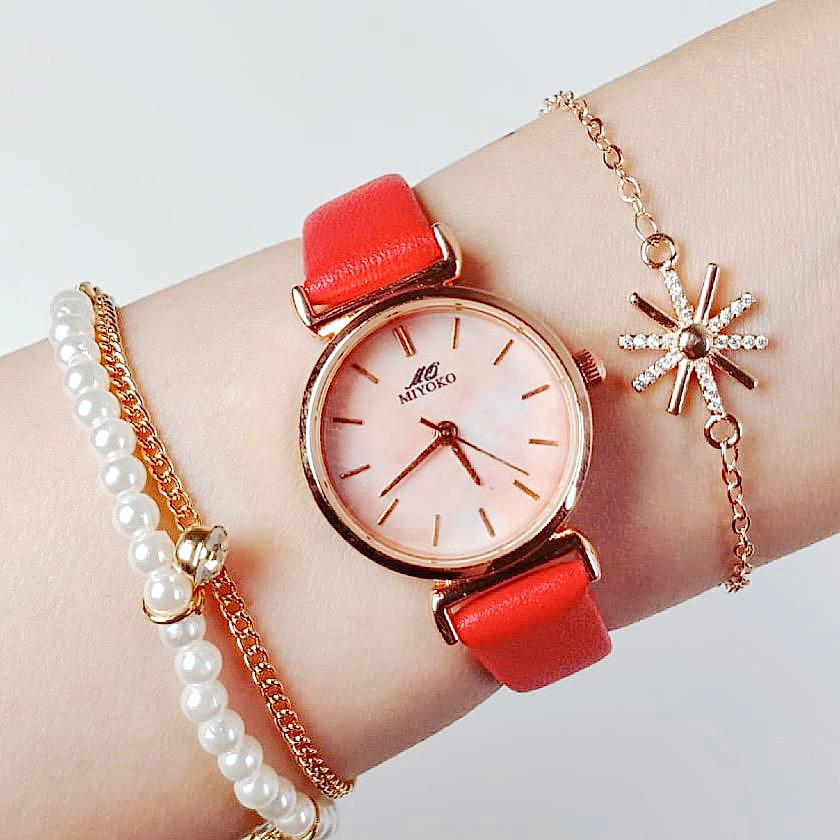 Red Round and White Pearls Watch Set – Miyoko Watches